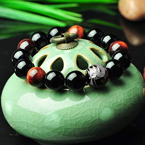 Merdia Men's Tiger Eye Stretch Bracelet with Dragon King Pattern Bead(12MM Silver Dragon)