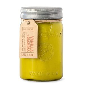 paddywax relish artisan hand-poured soy wax scented candle, 9.5-ounce glass jar with lid, vanilla + oakmoss