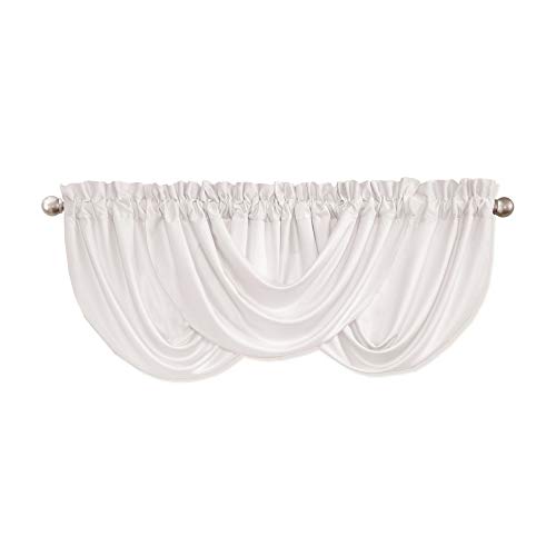 Lush Decor Lucia Elegant Waterfall Valance for Living Room Kitchen, and Bedroom, Soft Polyester Window Curtain, Single -White (42"W x 18"L)