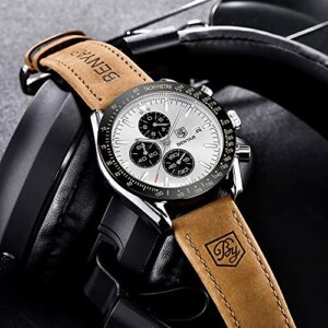 BENYAR - Wrist Watch for Men, Stainless Steel Strap Watches Quartz Movement, Waterproof Analog Chronograph Business Watches