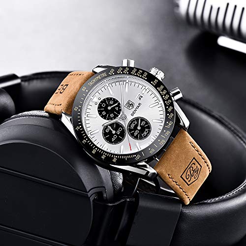 BENYAR - Wrist Watch for Men, Stainless Steel Strap Watches Quartz Movement, Waterproof Analog Chronograph Business Watches