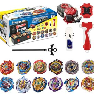 Bey Battle Burst Gyro Blade Toy Set Gift with Portable Box 12 Spinning Tops 2 Two-Way Launcher Metal Fusion Attack Top Battling Game Gift for Boys Children Kids