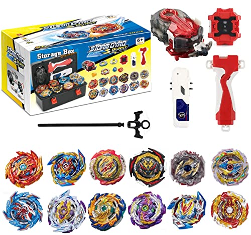 Bey Battle Burst Gyro Blade Toy Set Gift with Portable Box 12 Spinning Tops 2 Two-Way Launcher Metal Fusion Attack Top Battling Game Gift for Boys Children Kids