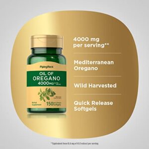 Piping Rock Oregano Oil Capsules 4000mg | 150 Softgel Pills | Herbal Supplement | Non-GMO, Gluten Free