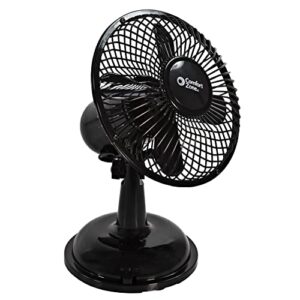 comfort zone cz5usbbk 5” 2-speed dual base usb or battery-operated desk fan, 360-degree adjustable angle, led power indicator light, black