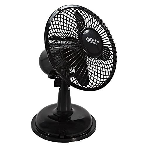 Comfort Zone CZ5USBBK 5” 2-Speed Dual Base USB or Battery-Operated Desk Fan, 360-Degree Adjustable Angle, LED Power Indicator Light, Black