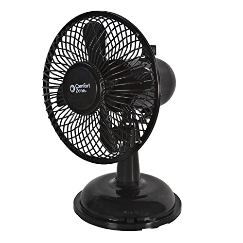 Comfort Zone CZ5USBBK 5” 2-Speed Dual Base USB or Battery-Operated Desk Fan, 360-Degree Adjustable Angle, LED Power Indicator Light, Black