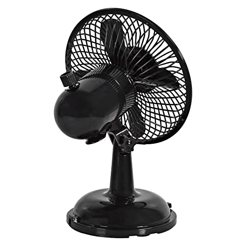 Comfort Zone CZ5USBBK 5” 2-Speed Dual Base USB or Battery-Operated Desk Fan, 360-Degree Adjustable Angle, LED Power Indicator Light, Black