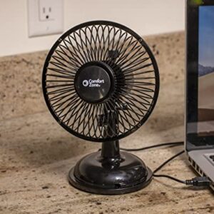 Comfort Zone CZ5USBBK 5” 2-Speed Dual Base USB or Battery-Operated Desk Fan, 360-Degree Adjustable Angle, LED Power Indicator Light, Black