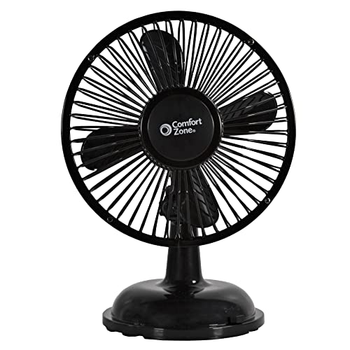 Comfort Zone CZ5USBBK 5” 2-Speed Dual Base USB or Battery-Operated Desk Fan, 360-Degree Adjustable Angle, LED Power Indicator Light, Black