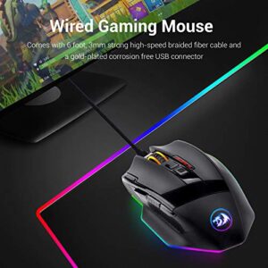 Redragon M801 Gaming Mouse LED RGB Backlit MMO 9 Programmable Buttons Mouse with Macro Recording Side Buttons Rapid Fire Button 16000 DPI for Windows PC Gamer (Wired, Black)