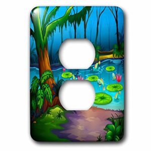 3drose lsp_167241_6 colorful lake with frogs lilly pads trees and fun light switch cover