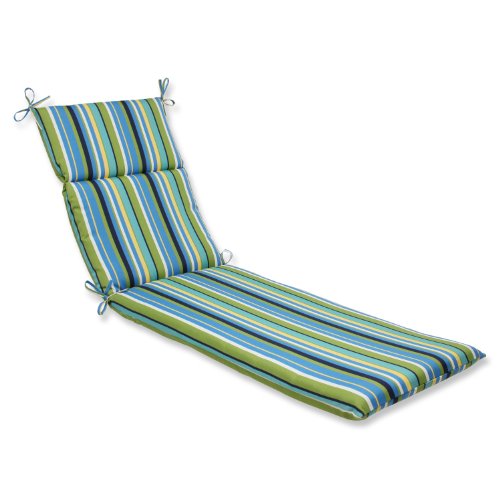 Pillow Perfect Stripe Outdoor Patio Chaise Lounge Cushion, Plush Fiber Fill, Weather, and Fade Resistant, Split Back - 72.5" x 21", Blue/Green Topanga, 1 Count