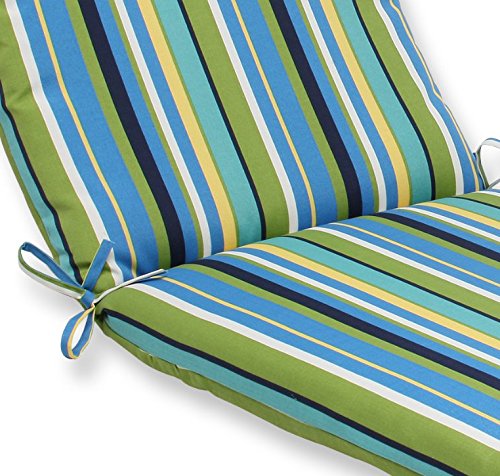 Pillow Perfect Stripe Outdoor Patio Chaise Lounge Cushion, Plush Fiber Fill, Weather, and Fade Resistant, Split Back - 72.5" x 21", Blue/Green Topanga, 1 Count