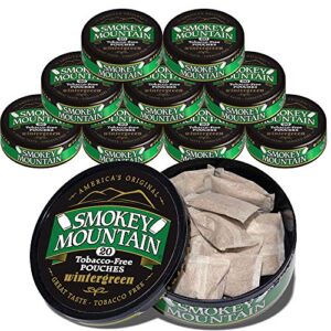 smokey mountain original pouches - wintergreen - tobacco free and nicotine free - 10 can box - 20 per can