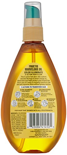 Garnier Skin and Hair Care Fructis Marvelous Oil Color Illuminate 5 Action Hair Elixir for Color Treated Hair, 5 Fluid Ounce