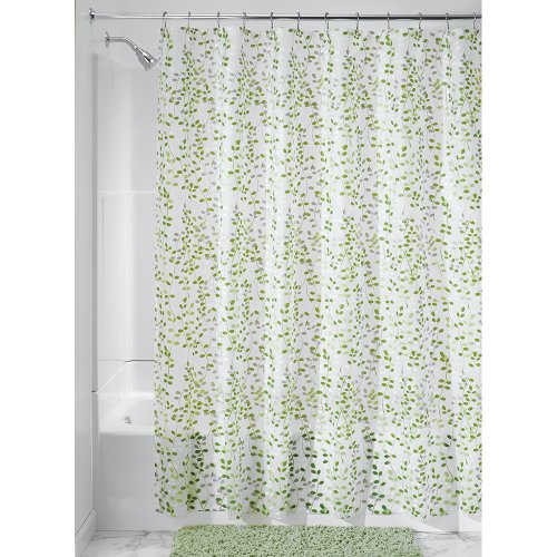 iDesign Vine Waterproof PEVA Bathroom Shower Curtain - 72" x 72", Green/White