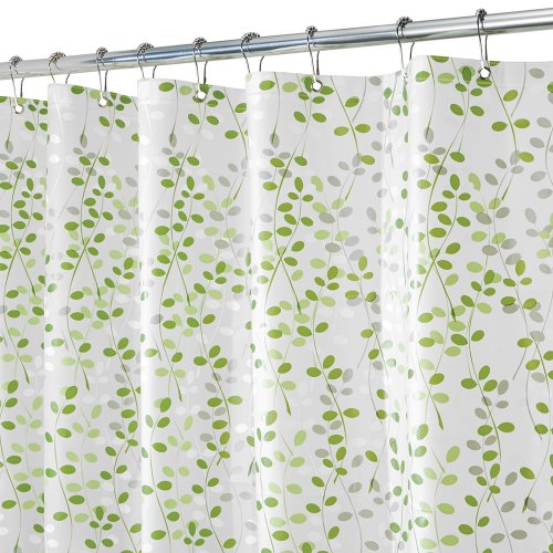 iDesign Vine Waterproof PEVA Bathroom Shower Curtain - 72" x 72", Green/White