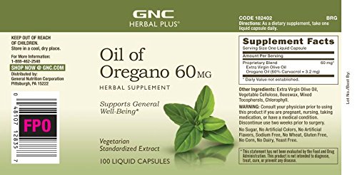 GNC Herbal Plus Oil of Oregano 60mg | Supports General Well-Being | 100 Capsules