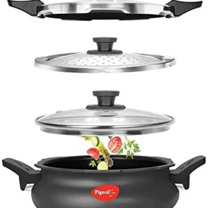 Pigeon 3.2 Quart All-In-One Super Cooker - Steamer, Cooking Pot, Pressure Cooker, Dutch Oven - For All Cooktops - Quick Cooking of Meat, Soup, Rice, Beans, Idli & more, Hard Anodized, (3 Liters)