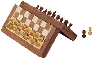 magnetic travel chess board set - classic wood staunton 7 x 7 inch pocket chess set with folding game board handmade in fine rosewood