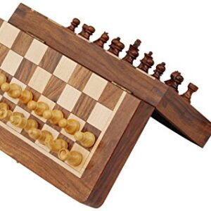 Magnetic Travel Chess Board Set - Classic Wood Staunton 7 X 7 Inch Pocket Chess Set with Folding Game Board Handmade in Fine Rosewood