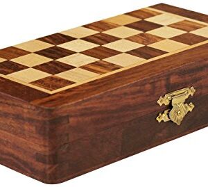 Magnetic Travel Chess Board Set - Classic Wood Staunton 7 X 7 Inch Pocket Chess Set with Folding Game Board Handmade in Fine Rosewood