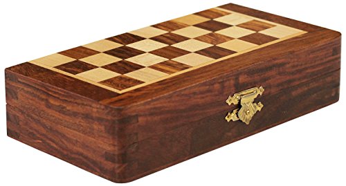 Magnetic Travel Chess Board Set - Classic Wood Staunton 7 X 7 Inch Pocket Chess Set with Folding Game Board Handmade in Fine Rosewood