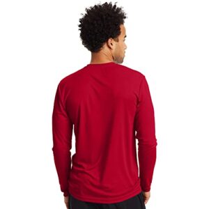 Hanes Men's Long Sleeve Cool Dri T-Shirt UPF 50+, Medium, 2 Pack ,Deep Red