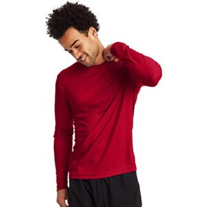 Hanes Men's Long Sleeve Cool Dri T-Shirt UPF 50+, Medium, 2 Pack ,Deep Red