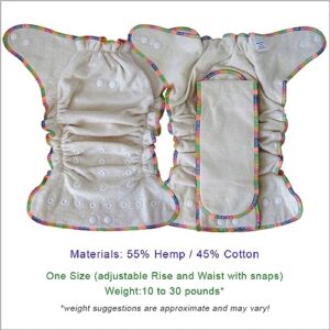 Overnight Hemp Fitted Cloth Diaper: Adjustable One-Size with Snap Buttons and 2 Cotton Hemp Inserts, Unisex Baby (1-Pack)