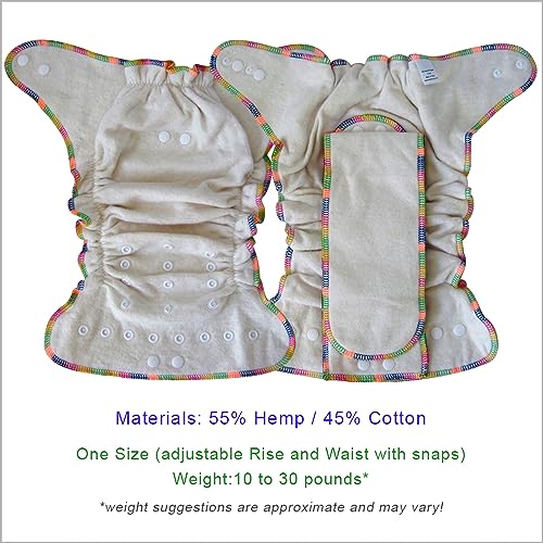 Overnight Hemp Fitted Cloth Diaper: Adjustable One-Size with Snap Buttons and 2 Cotton Hemp Inserts, Unisex Baby (1-Pack)