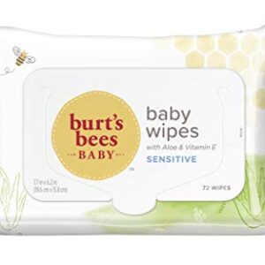 Burt's Bees Baby Wipes, Unscented Towelettes for Sensitive Skin, Hypoallergenic & Non-Irritating, All Natural with Soothing Aloe & Vitamin E, Fragrance Free, 6 Flip-Top Packs (432 Wipes Total)