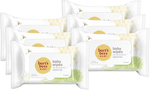 Burt's Bees Baby Wipes, Unscented Towelettes for Sensitive Skin, Hypoallergenic & Non-Irritating, All Natural with Soothing Aloe & Vitamin E, Fragrance Free, 6 Flip-Top Packs (432 Wipes Total)