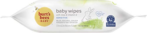 Burt's Bees Baby Wipes, Unscented Towelettes for Sensitive Skin, Hypoallergenic & Non-Irritating, All Natural with Soothing Aloe & Vitamin E, Fragrance Free, 6 Flip-Top Packs (432 Wipes Total)