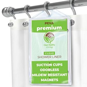 clean healthy living premium peva clear shower curtain liner with magnets & suction cups - 70 x 71 in. long