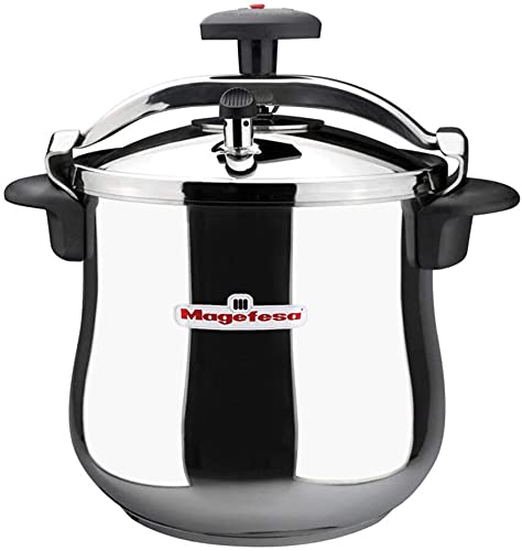 MAGEFESA ® Star B fast pressure cooker, 10.6 Quart, with rounded bottom, made in 18/10 stainless steel, suitable for all types of stovetops, included indution, 3 heavy security systems, 8 psi