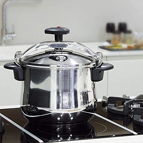 MAGEFESA ® Star B fast pressure cooker, 10.6 Quart, with rounded bottom, made in 18/10 stainless steel, suitable for all types of stovetops, included indution, 3 heavy security systems, 8 psi