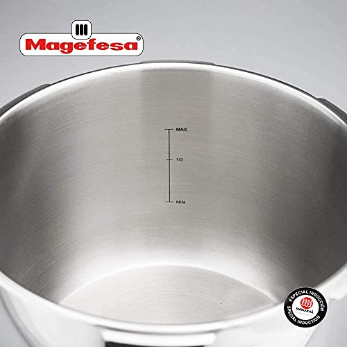 MAGEFESA ® Star B fast pressure cooker, 10.6 Quart, with rounded bottom, made in 18/10 stainless steel, suitable for all types of stovetops, included indution, 3 heavy security systems, 8 psi