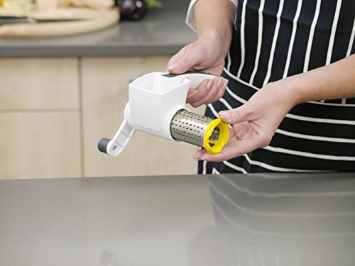 Zyliss Classic Cheese Grater - Handheld Rotary Cheese Grater - Hard Cheese, Vegetable, Nut Grater - Steel Crank Kitchen Shredder for Right- and Left-Handed Cooks - White, 6.5"