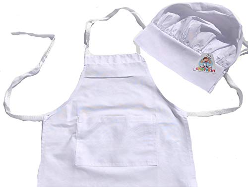 Children Chef Set Apron Hat Small (Small (Fits 2-7 Year Olds)) White