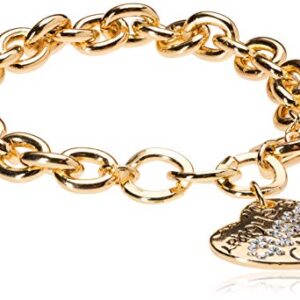 GUESS "Basic" Gold Graffiti Logo Heart Toggle Charm Bracelet