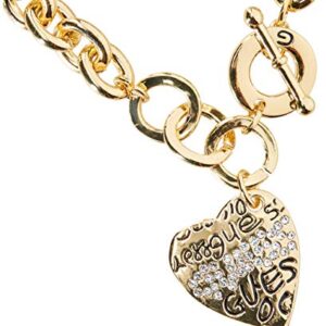 GUESS "Basic" Gold Graffiti Logo Heart Toggle Charm Bracelet