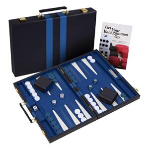 get the games out top backgammon set - classic board game case 15" medium size - best strategy & tip guide - available in small, medium and large sizes (blue, medium)