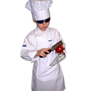 CHEFSKIN Kids Children Set Apron+ Hat M Fits 7-12 White Real Fabric (1)