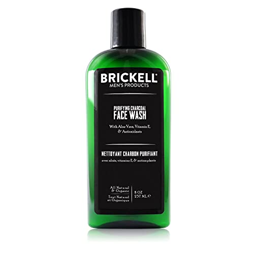 Brickell Men's Purifying Charcoal Face Wash for Men, Natural and Organic Daily Facial Cleanser, 8 Ounce, Scented