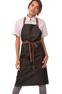 chef works unisex memphis bib apron, black, one size