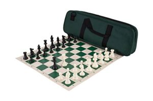 deluxe chess set combination - triple weighted - by us chess federation (forest green)