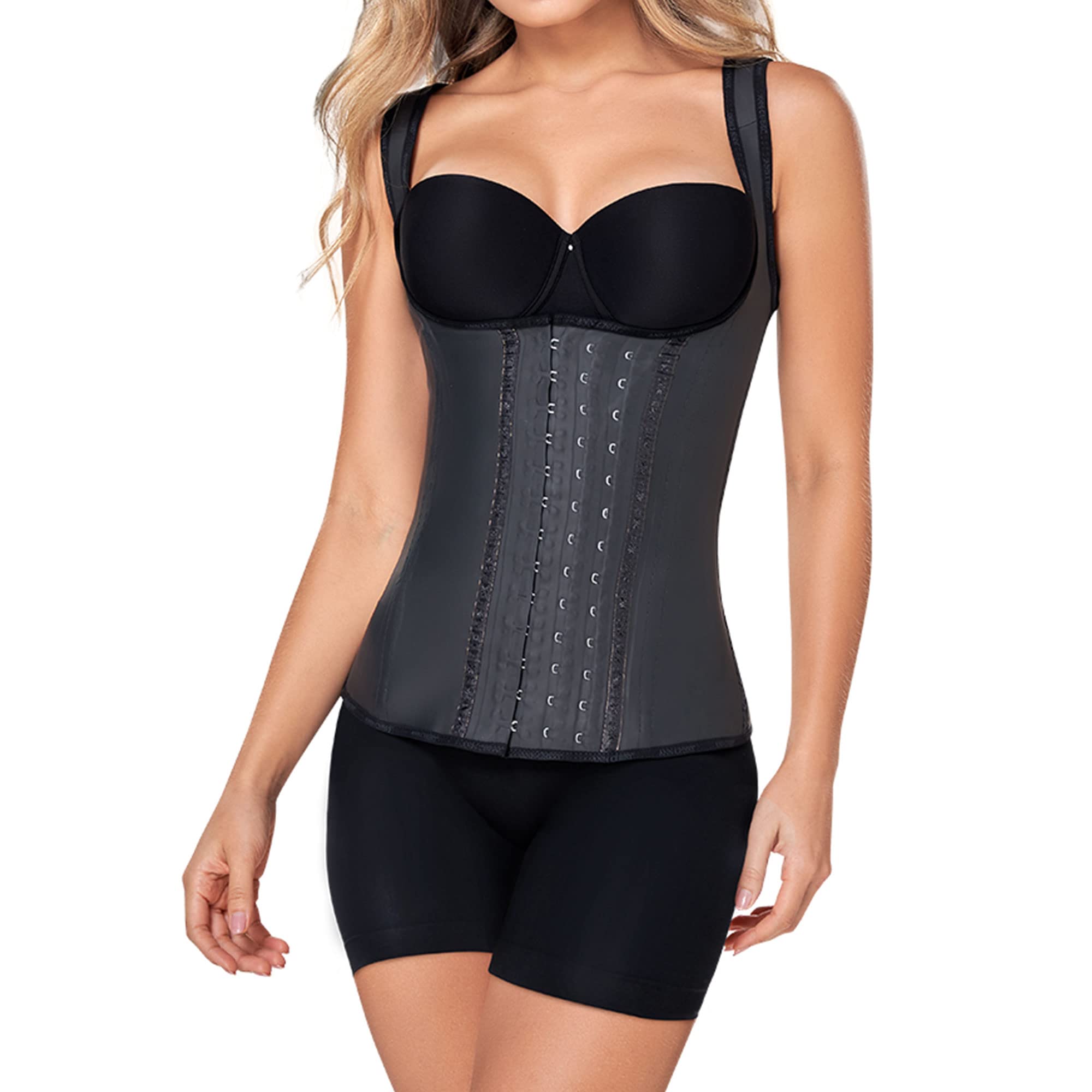 Ann Chery Corset Waist Trainer for Women’s Weight Loss - Colombian Waist Cincher With Straps - 3 Hook Vest Body Shaper (Black, Medium)