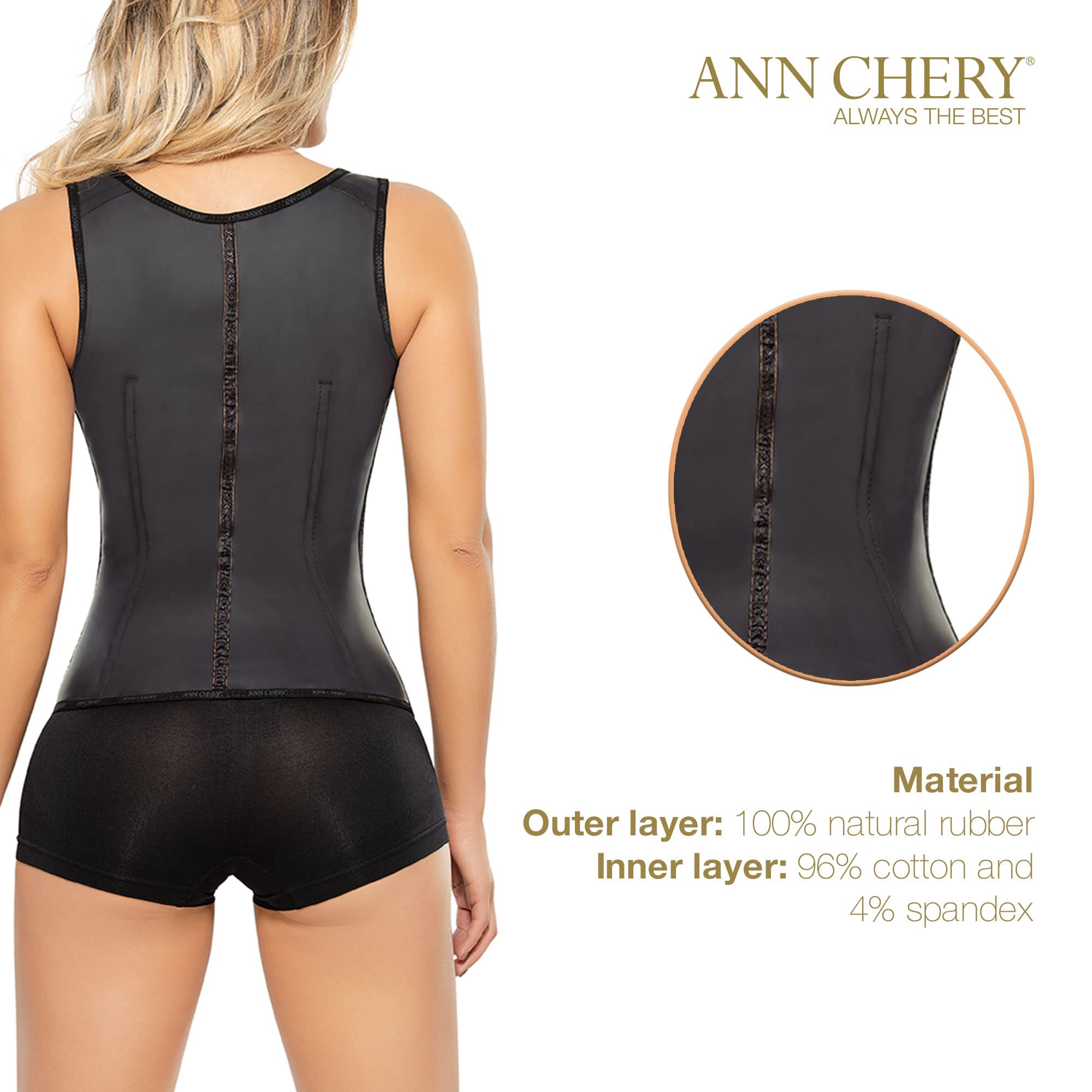 Ann Chery Corset Waist Trainer for Women’s Weight Loss - Colombian Waist Cincher With Straps - 3 Hook Vest Body Shaper (Black, Medium)